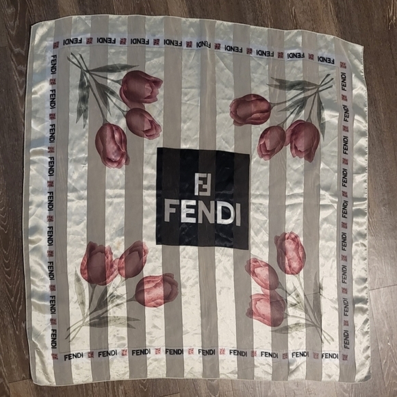 Fendi | Accessories | Vintage Fendi Logo Silk Scarfwrap With Oversized ...